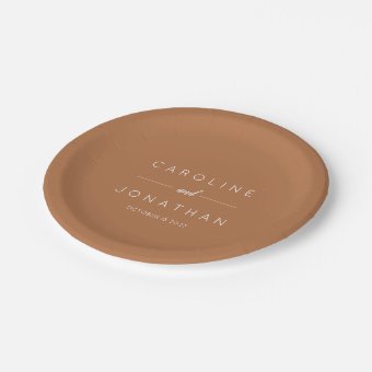 Modern Minimalist Script Custom Wedding Terracotta Paper Plates | Zazzle