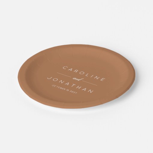Modern Minimalist Script Custom Wedding Terracotta Paper Plates | Zazzle