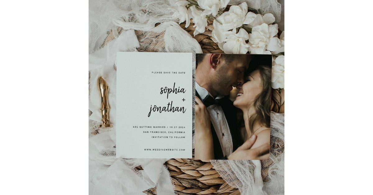Modern Minimalist Script | Photo Back Save The Date | Zazzle