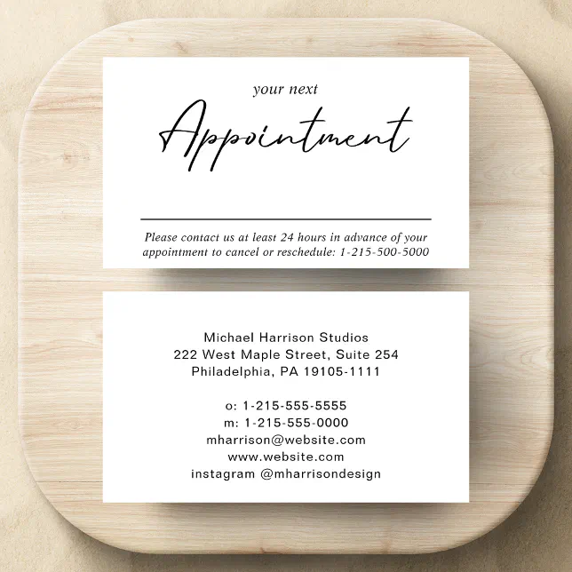 Modern Minimalist Script Professional Appointment Card | Zazzle