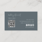 Modern Minimalist Script Qr Code Professional Navy Business Card | Zazzle