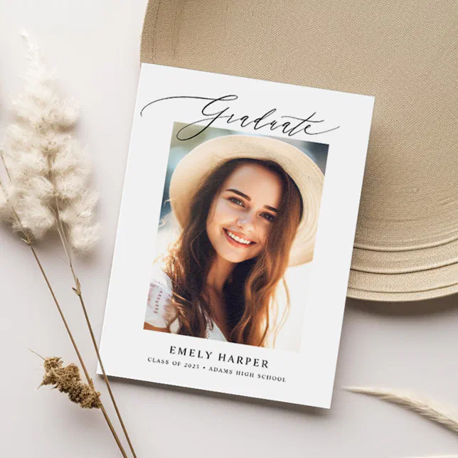Modern Minimalist Script Two Photo Graduation Announcement | Zazzle