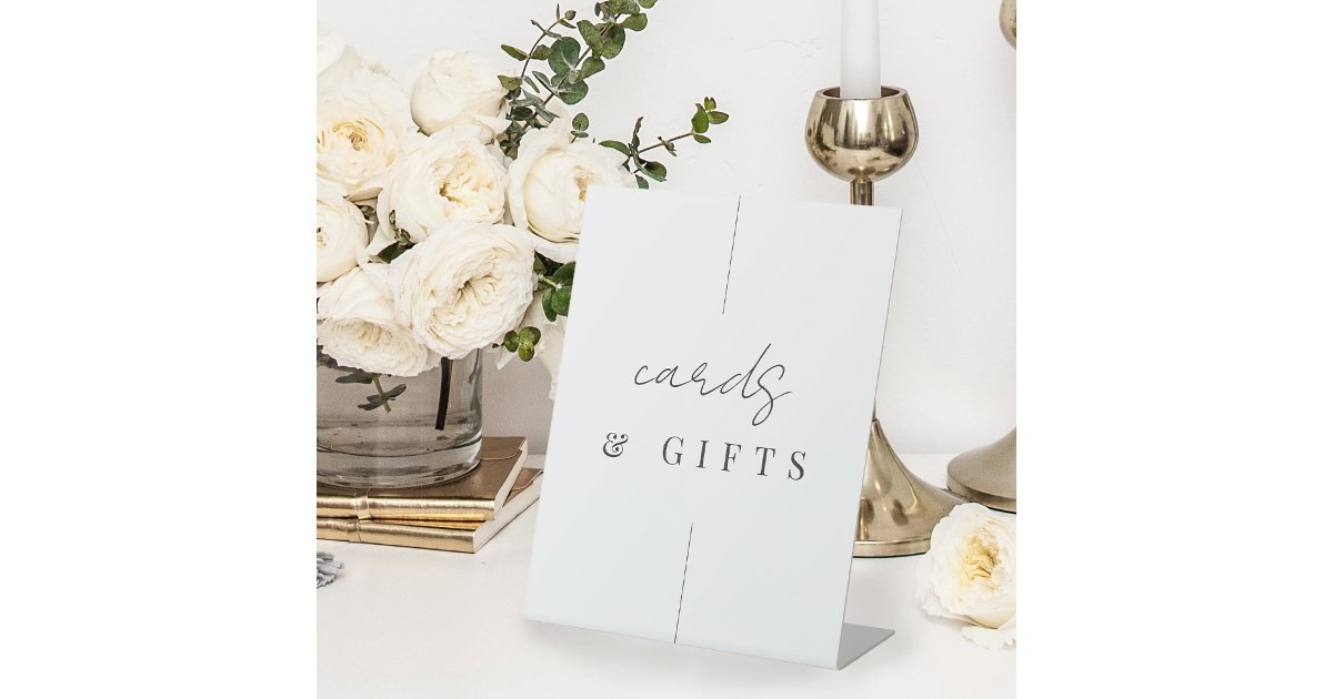 Modern Minimalist Script Wedding Cards & Gifts Pedestal Sign | Zazzle