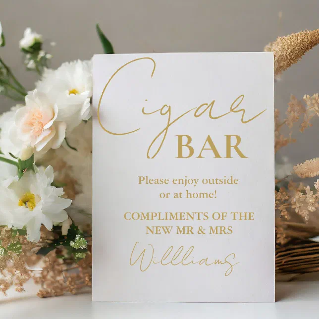 Modern Minimalist Script Wedding Cigar Bar Sign | Zazzle