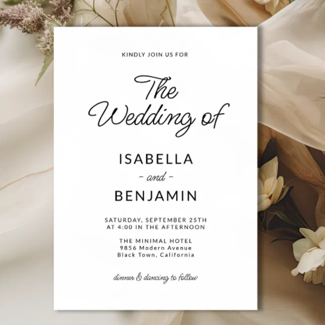 Modern Minimalist Script Wedding Invitation | Zazzle
