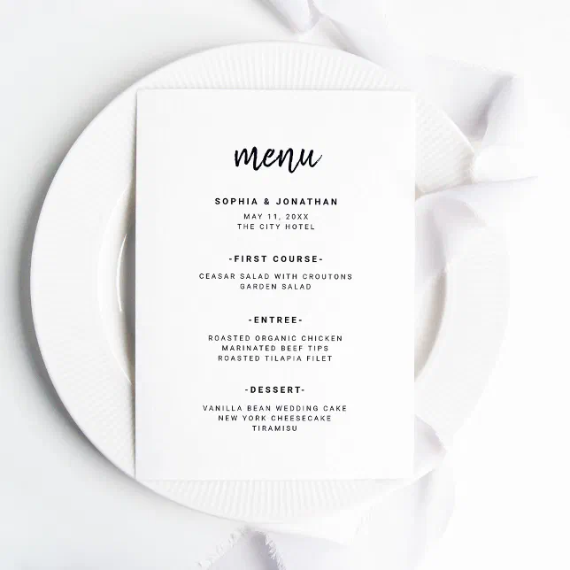Modern Minimalist Script | Wedding Menu | Zazzle
