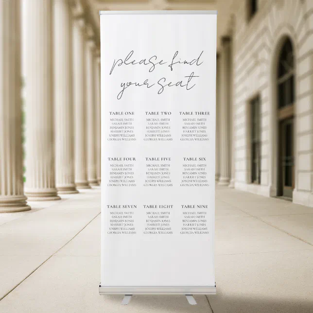 Modern Minimalist Script Wedding Seating Chart Retractable Banner | Zazzle