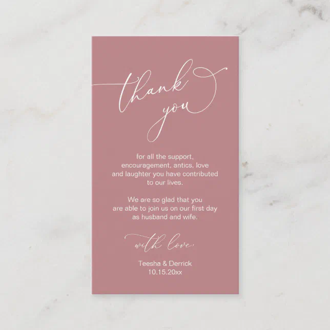 Modern Minimalist Script, Wedding Thank you Enclosure Card | Zazzle