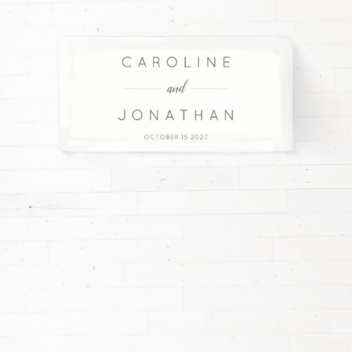 Modern Minimalist Script White Custom Wedding Banner | Zazzle