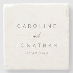 Modern Minimalist Script White Custom Wedding Stone Coaster | Zazzle