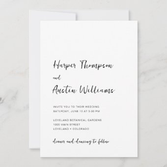 Modern Minimalist Script White Wedding Invitation | Zazzle