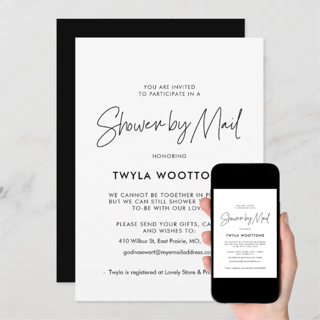 Modern minimalist Shower by mail Invitation | Zazzle
