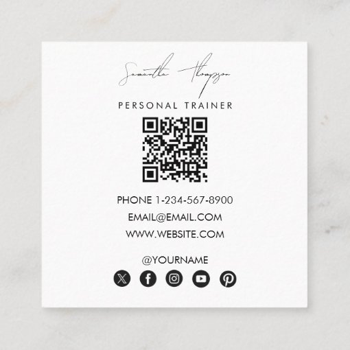 Modern Minimalist Signature Script Photo QR Code Square Business Card ...
