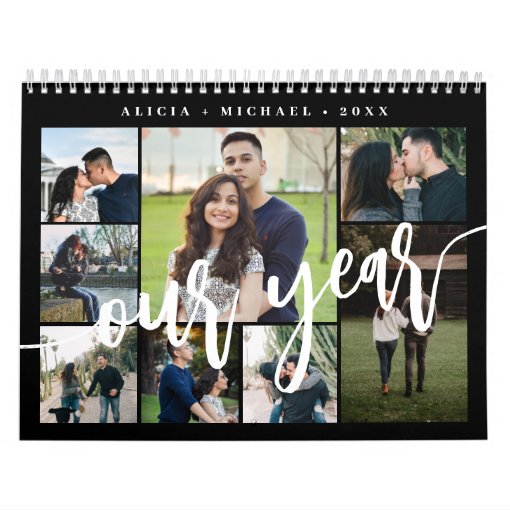 Modern minimalist simple black photo collage calendar | Zazzle