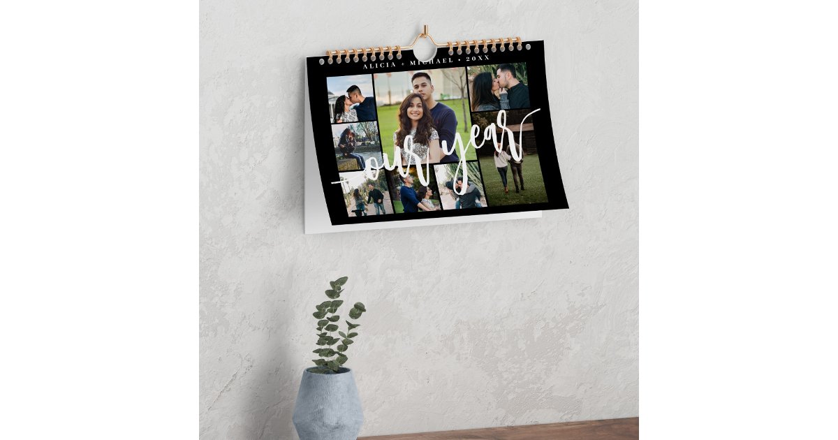 Modern minimalist simple black photo collage calendar | Zazzle