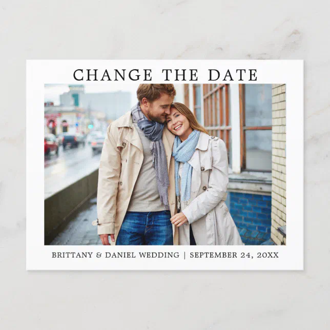Modern Minimalist Simple Change The Date New Date Postcard | Zazzle