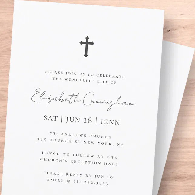 Modern Minimalist Simple Cross Memorial Funeral Invitation | Zazzle