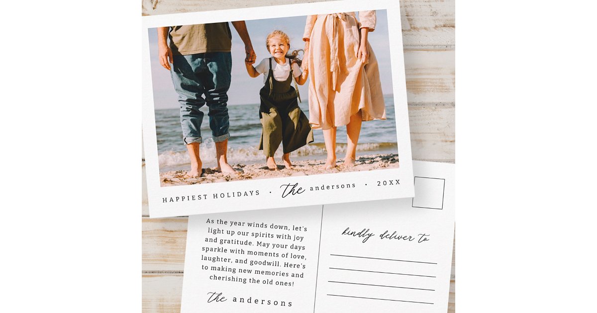 Modern Minimalist Simple Custom Family Photo Holiday Postcard | Zazzle