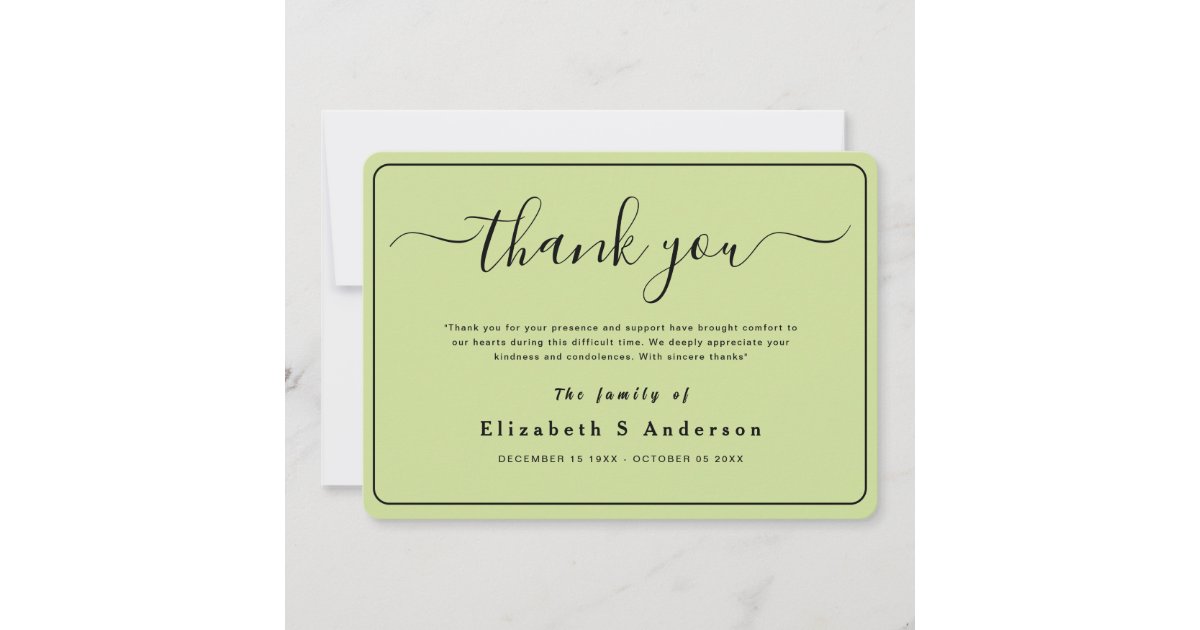 Modern Minimalist Simple Funeral Thank You Note Card | Zazzle