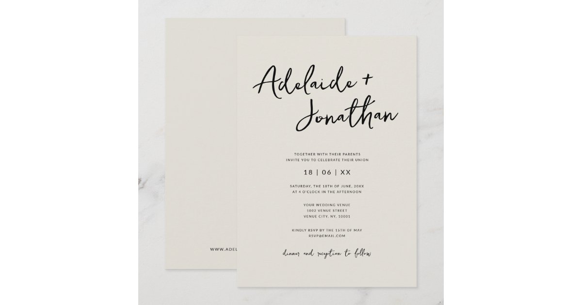 Modern Minimalist Simple Ivory Wedding Invitations | Zazzle