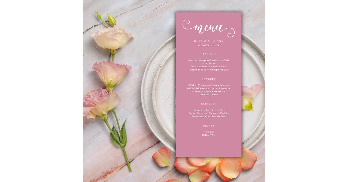Modern Minimalist Simple Pink Wedding Menu | Zazzle