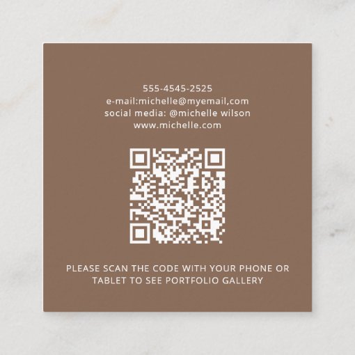 Modern minimalist simple QR code personal brown Square Business Card ...