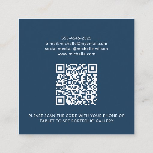Modern minimalist simple QR code personal navy Square Business Card ...