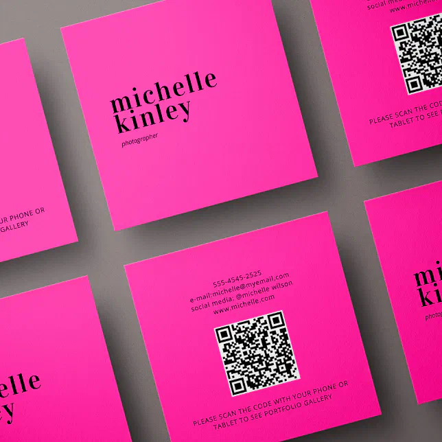 Modern minimalist simple QR code personal pink Square Business Card ...