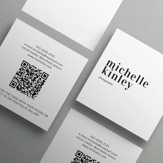 Modern minimalist simple QR code personal Square Business Card | Zazzle