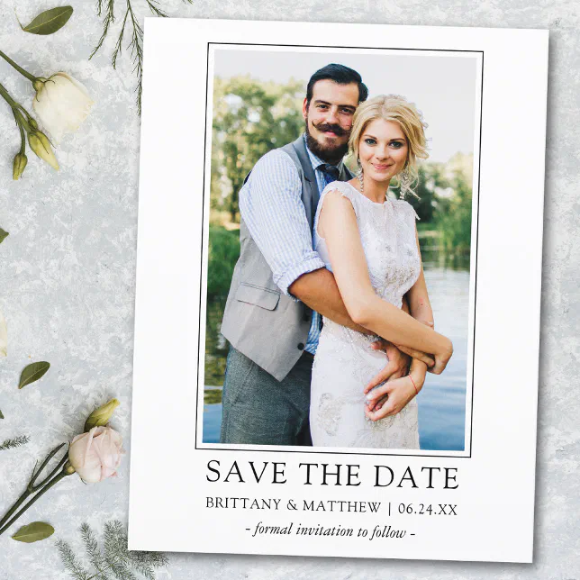 Modern Minimalist Simple Save The Date Photo Postcard | Zazzle
