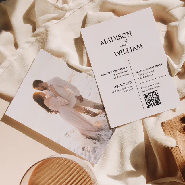 Modern Minimalist Simple White Wedding Invitation | Zazzle