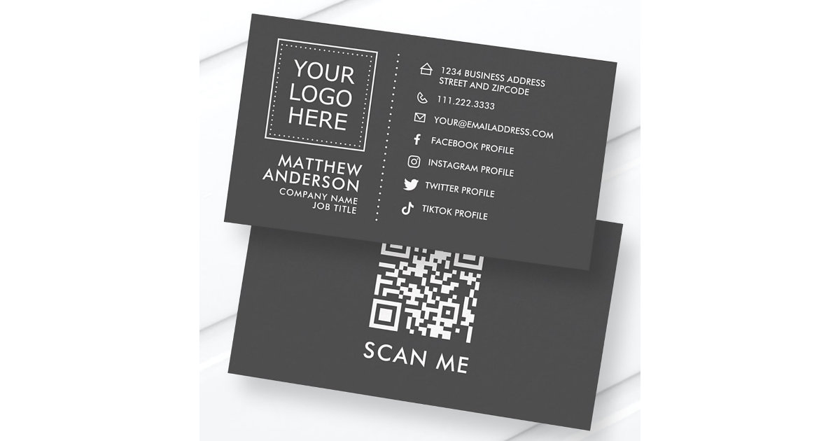 Modern Minimalist Social Media QR Code Logo Business Card | Zazzle