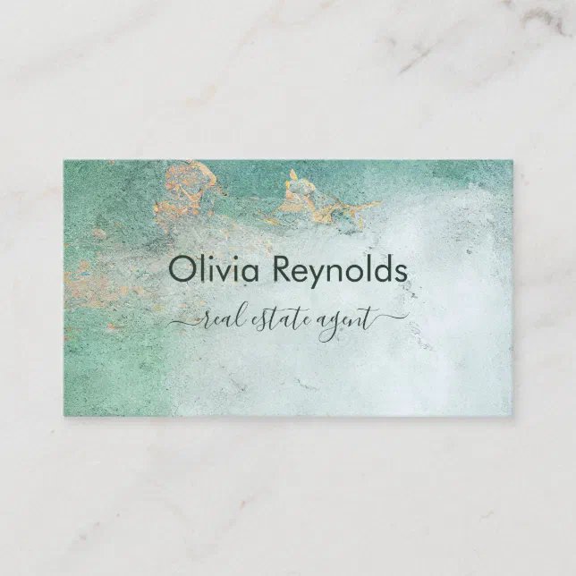 Modern Minimalist Soft Weathered Teal Green Gold Business Card | Zazzle