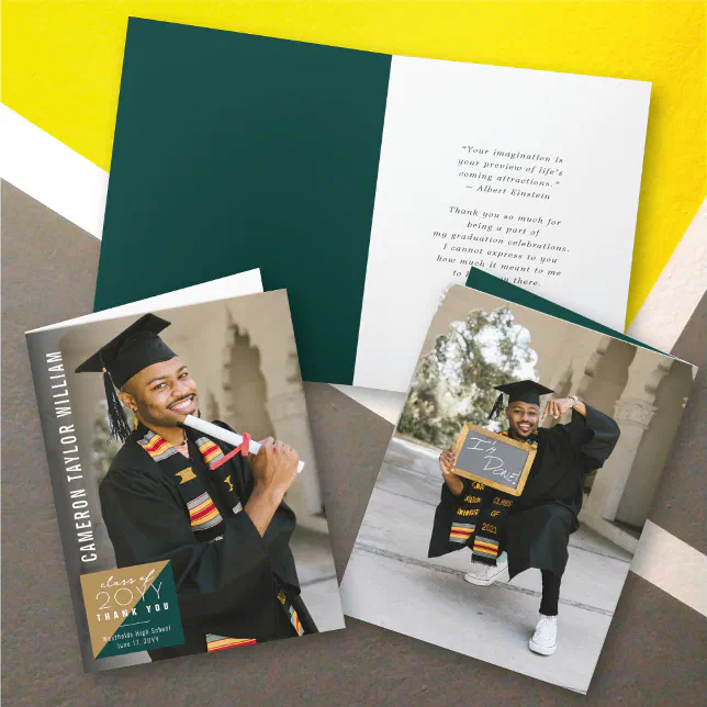 Modern Minimalist Split Square Photo Graduation Thank You Card | Zazzle