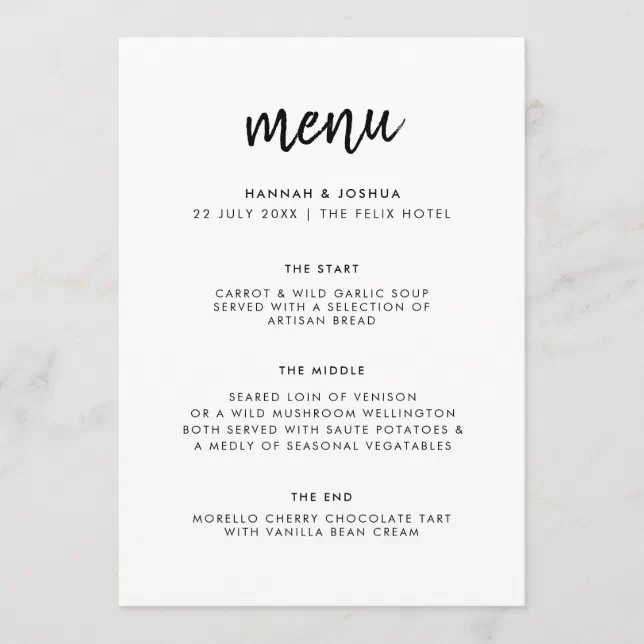 Modern Minimalist | Stylish Script Simple Wedding Menu | Zazzle
