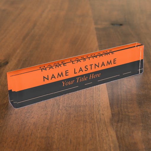 Modern Minimalist Stylish Simple Half Black Orange Desk Name Plate | Zazzle