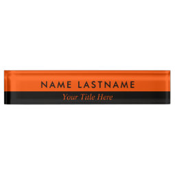 Modern Minimalist Stylish Simple Half Black Orange Desk Name Plate | Zazzle