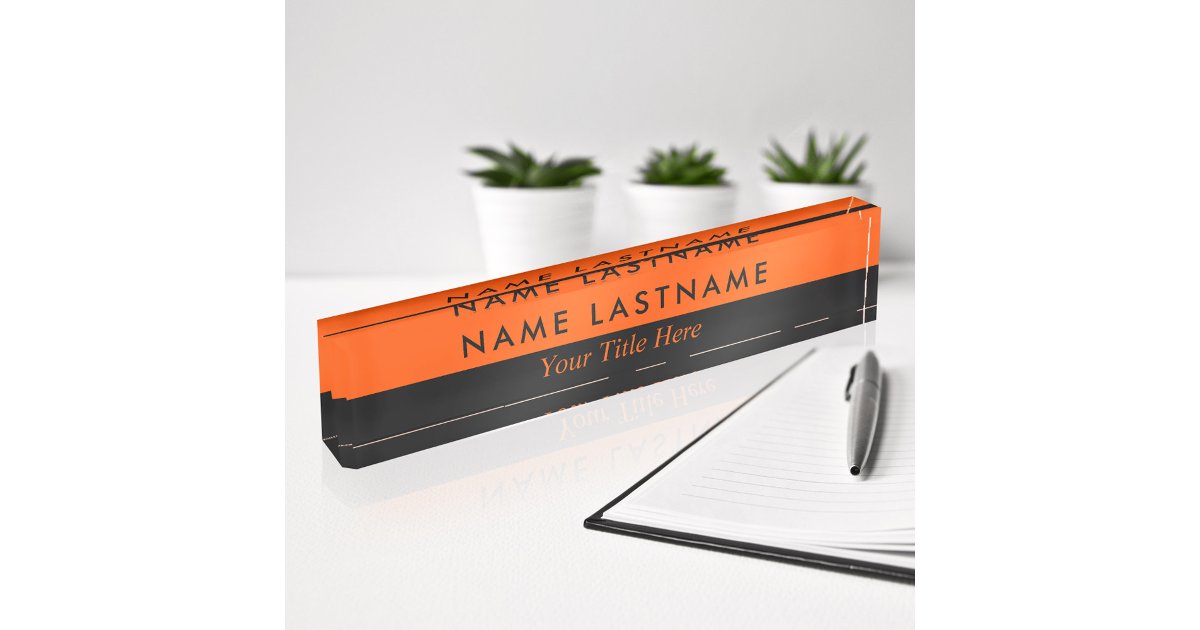 Modern Minimalist Stylish Simple Half Black Orange Desk Name Plate | Zazzle