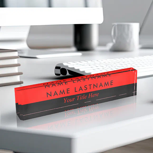 Modern Minimalist Stylish Simple Half Black Red Desk Name Plate | Zazzle