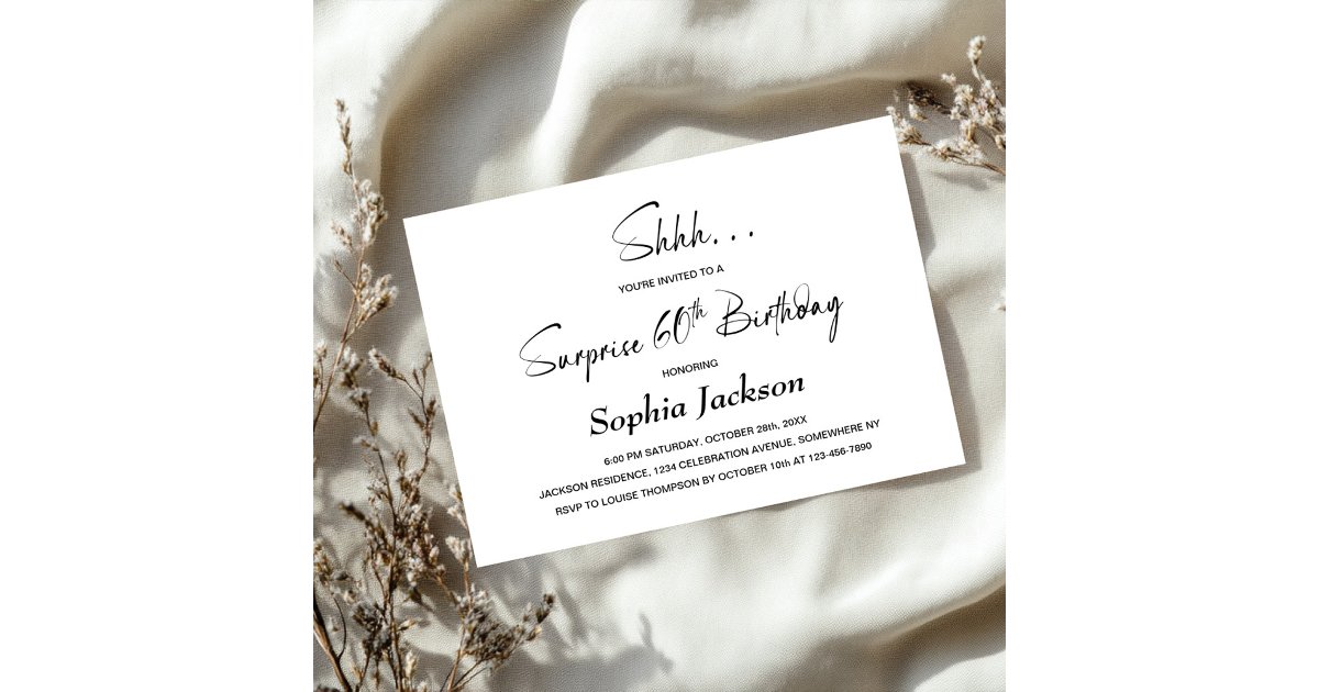 Modern Minimalist Surprise 60th Birthday Party Invitation | Zazzle