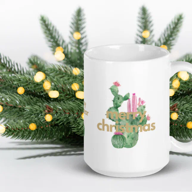 Modern Minimalist Sweet Merry Christmas Cacti Mug | Zazzle