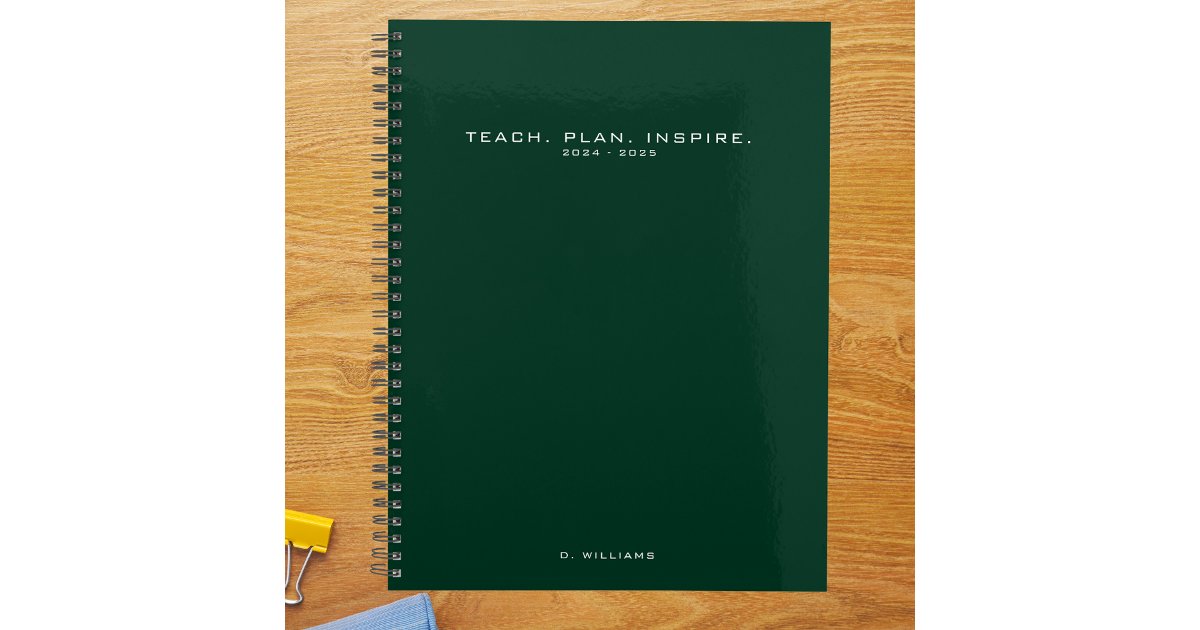 Modern Minimalist Teacher School Green Planner | Zazzle