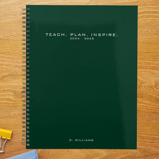 Modern Minimalist Teacher School Green Planner | Zazzle