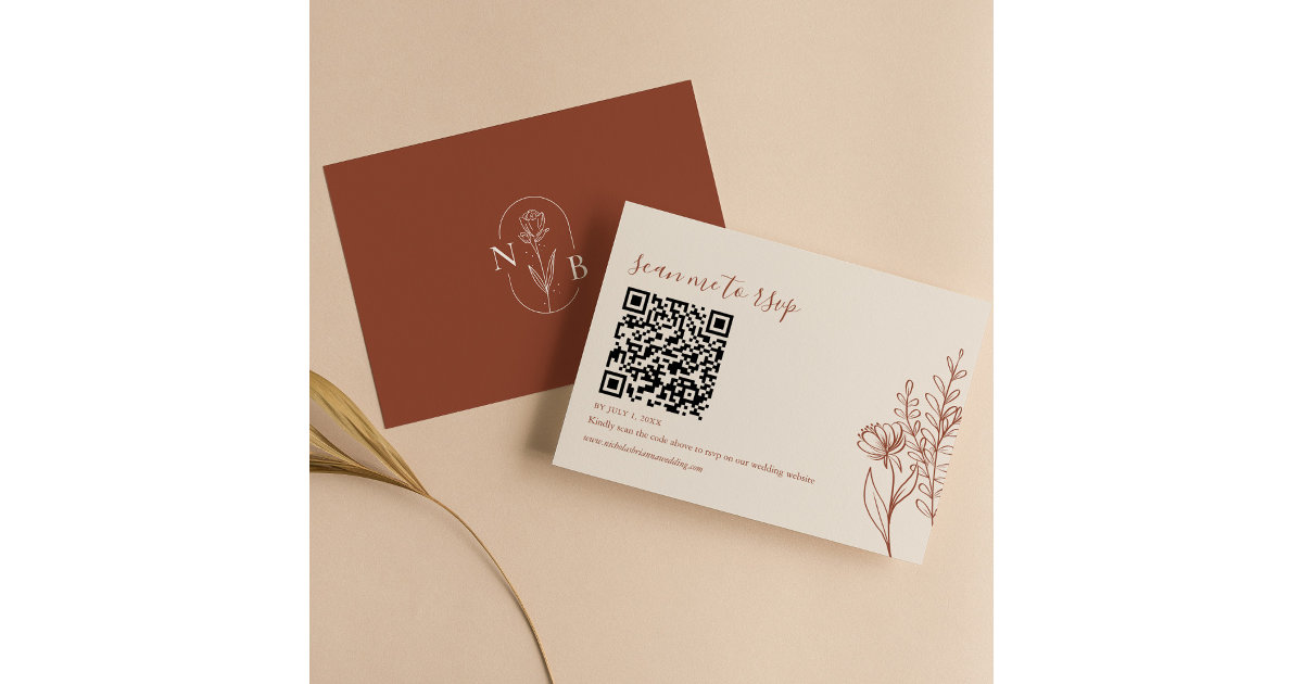 Modern Minimalist Terracotta Boho Wedding QR Code RSVP Card | Zazzle Modern Minimalist Terracotta Boho Wedding QR Code RSVP Card | Zazzle