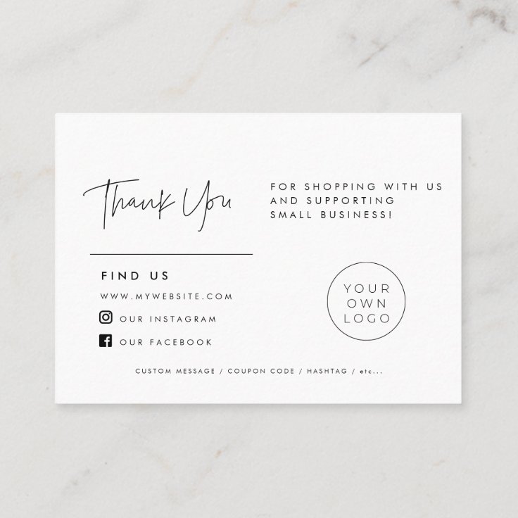 Modern minimalist Thank you package insert card | Zazzle