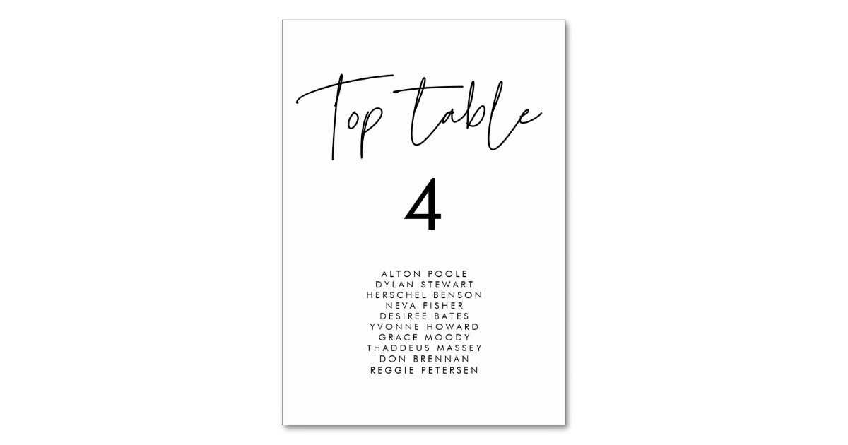 Modern minimalist Top table seating chart cards | Zazzle