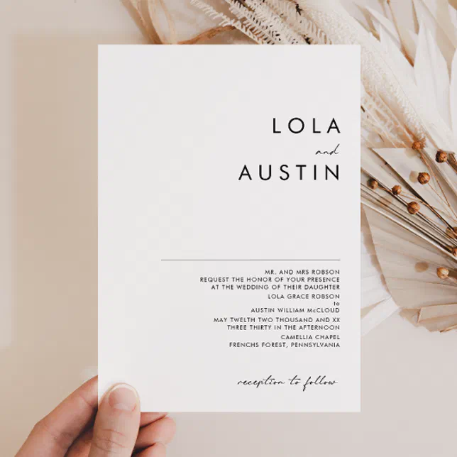 Modern Minimalist Traditional Full Names Wedding Invitation | Zazzle
