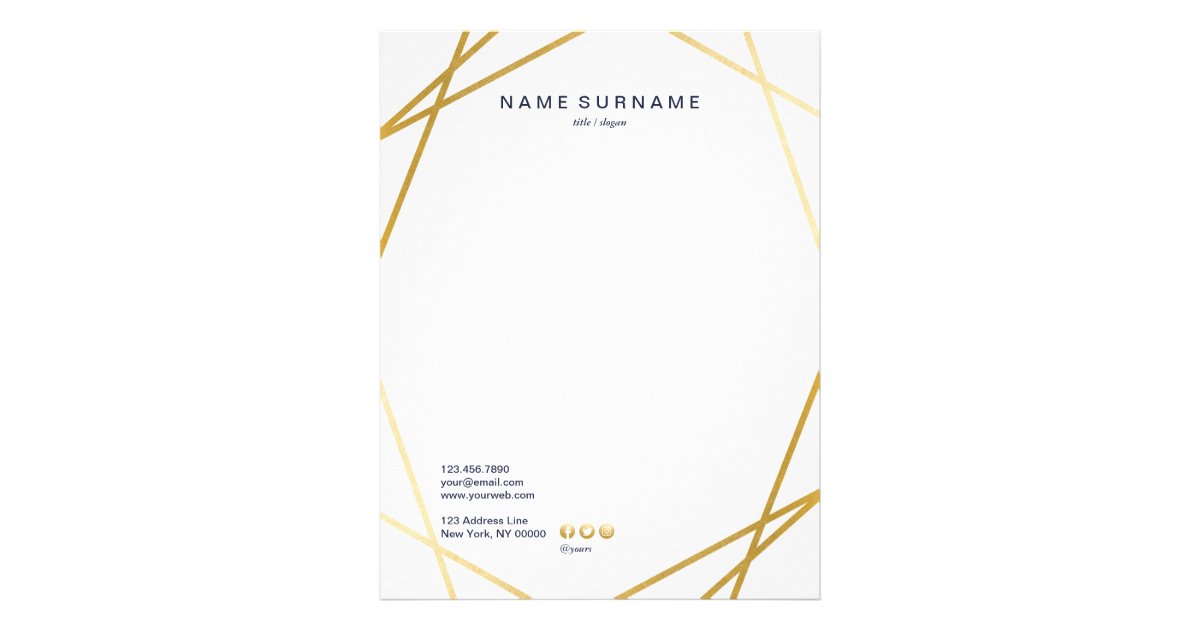 Modern Minimalist Trendy Gold Geometric Letterhead | Zazzle.com
