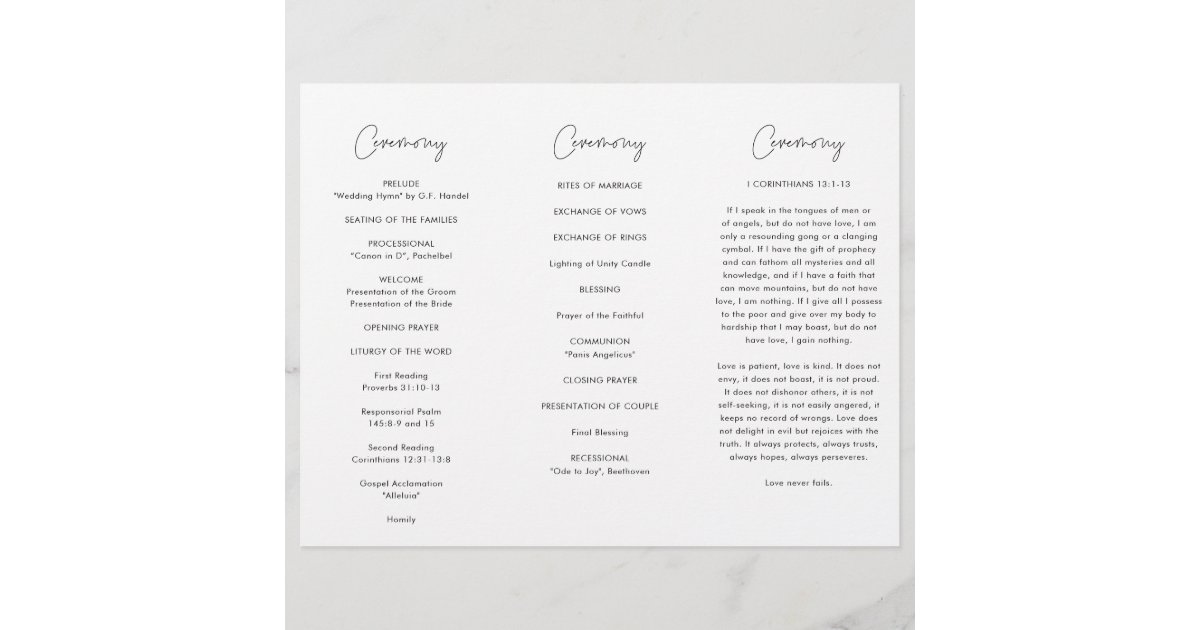 Modern Minimalist Trifold Wedding Program Flyer | Zazzle