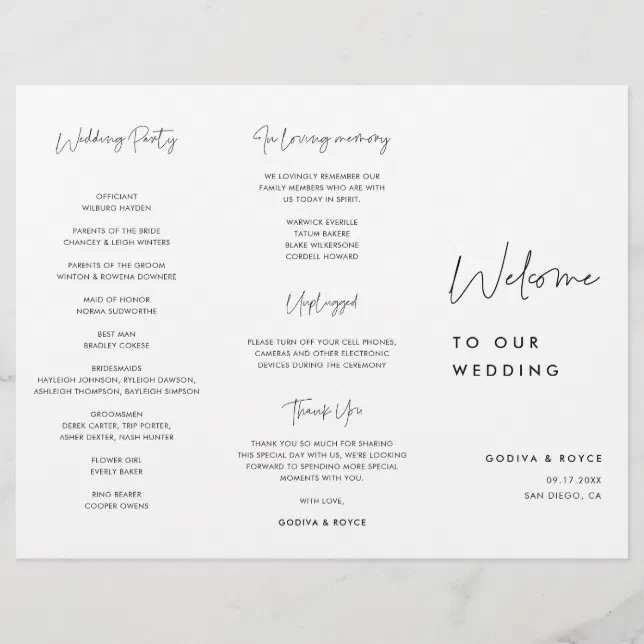 Modern Minimalist Trifold Wedding Program Flyer | Zazzle